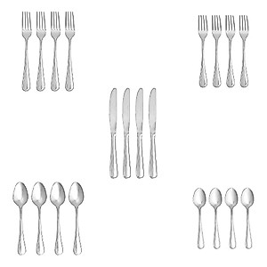 Amazon Basics 20-Piece Stainless Steel Crown Flatware Set, Service for 4, Silver