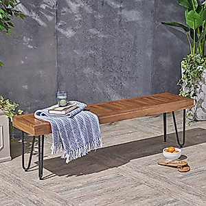 Christopher Knight Home Abbet Outdoor Industrial Wood Bench, Teak/Black Metal