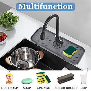 Silicone Faucet Mat for Kitchen, Sink Splash Guard, Sink Draining Pad Behind Faucet, Kitchen Sink Accessories, Faucet Absorbent Mat, Bathroom Faucet Water Catcher Mat (Grey (15.4" x 5.9"))