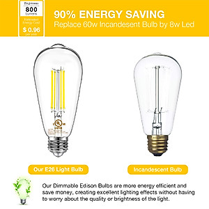 DAYBETTER 10 Pack LED Lights, Vintage LED Edison Bulbs 60 Watt Equivalent, ST58 Antique LED Filament Light Bulbs, E26 Dimmable LED Bulb with Natrue White 5000K, Brightness 8W, 800LM, Clear Glass
