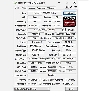 SAPLOS Radeon RX 550 Graphics Card, 4GB, GDDR5, 128-Bit, DisplayPort DVI-D HDMI, ITX Design, PC Video Card Gaming, 4K Output, Computer GPU, DirectX 12