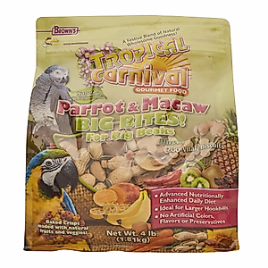 F.M. Brown's Tropical Carnival, Natural Parrot, Cockatoo, and Macaw Food for Big Beaks with Fruits, Veggies, Nuts, and Grains, Vitamin-Nutrient Fortified Daily Diet, 4 lb