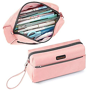 Homecube Pencil Case Cosmetic Bag Student Stationery Pouch Bag Office Storage Organizer for Girl Boy Women Men - Pink