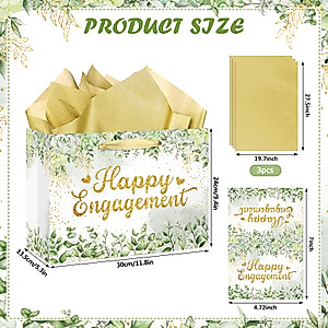Engagement Party Gift Bags Sage Green Happy Engagement Gift Wrapping Paper Bag with Tissue Paper Card Eucalyptus Christmas Engagement Party Decorations Gift Bags Sage Green Happy Engagement Supplies