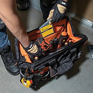Klein Tools 55469 Tradesman Pro Wide-Open Tool Bag Made of 1680 Ballistic Weave with Molded Bottom and Detachable Shoulder Strap