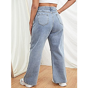 WDIRARA Women's Plus Size High Waist Ripped Wide Leg Jeans Baggy Denim Pants Light Wash 3XL