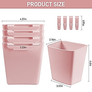 LEZIOA 5 Pack Hanging Cup Holders, Multipurpose Rolling Cart Accessories Utility Cart Accessories For Art & Craft Supplies, Space Saving Hanging Storage Basket Pencil Holder Makeup Organizers (Pink)
