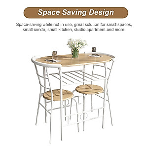 Bonzy Home 3 Piece Dining Table Set for 2, Bistro Table and Chairs for Kitchen, Outdoor and Indoor Pub, Bar Set, Balcony Furniture, Compact Space and Steel Frame, Built-in Wine Rack, Patio Decor