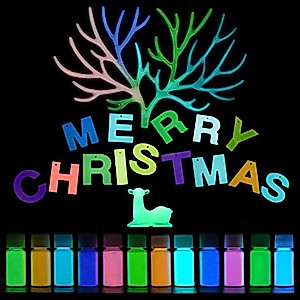 Glow in The Dark Powder 12 Colors Epoxy Resin Dye Luminous Pigment Safe Long Lasting for Fine Art, DIY Nail Art, Colorant, Acrylic Paint, DIY Crafts and Theme Party, 0.7oz Each