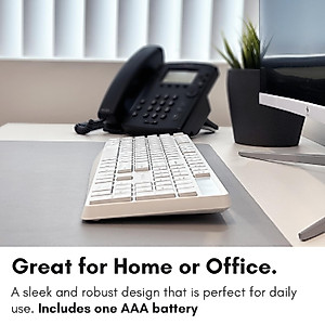 Macally Wireless Keyboard, 2.4G Wireless White Keyboard - Ergonomic Full Size Computer Keyboard with Numeric Keypad for Laptop, Desktop, Surface, Chromebook, Notebook