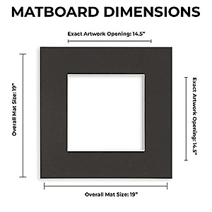 19x19 Mat Bevel Cut for 15x15 Photos - Precut Textured Black Square Shaped Photo Mat Board Opening - Acid Free Matte to Protect Your Pictures - Bevel Cut for Family Photos, Pack of 1 Matboard Show Kit