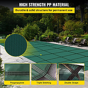 Happybuy Pool Safety Cover, Fits 16x32ft Rectangular Inground Winter Swimming Pools, with 4x8ft Center End Step, Triple Stitched, High Strength Mesh PP, Great Rain Permeability, Installation Hardware