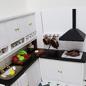 Dollhouse Kitchen Set Miniature Wooden Furniture Cabinet Dining Room Kitchen Kit 1/12 Scale Wooden Dollhouse Accessories (Style A)