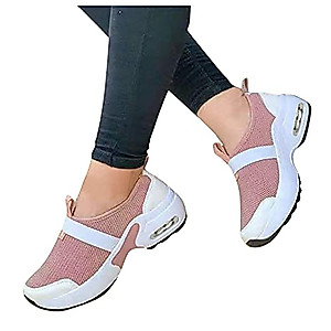 Hbeylia Walking Shoes for Women 2021 Fashion Casual Platform Air Cushion Comfortable Slip On Sneakers Comfort Breathable Athletic Running Hiking Tennis Skateboard Sport Shoes for Ladies Girls Pink