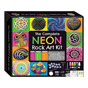Hinkler The Complete Neon Rock Art Kit - DIY Rock Painting for Kids - Rocks, Brushes, Paint, Stencils Included - 19 Easy-to-Follow Projects - Arts and Craft for Kids Aged 8 to 12