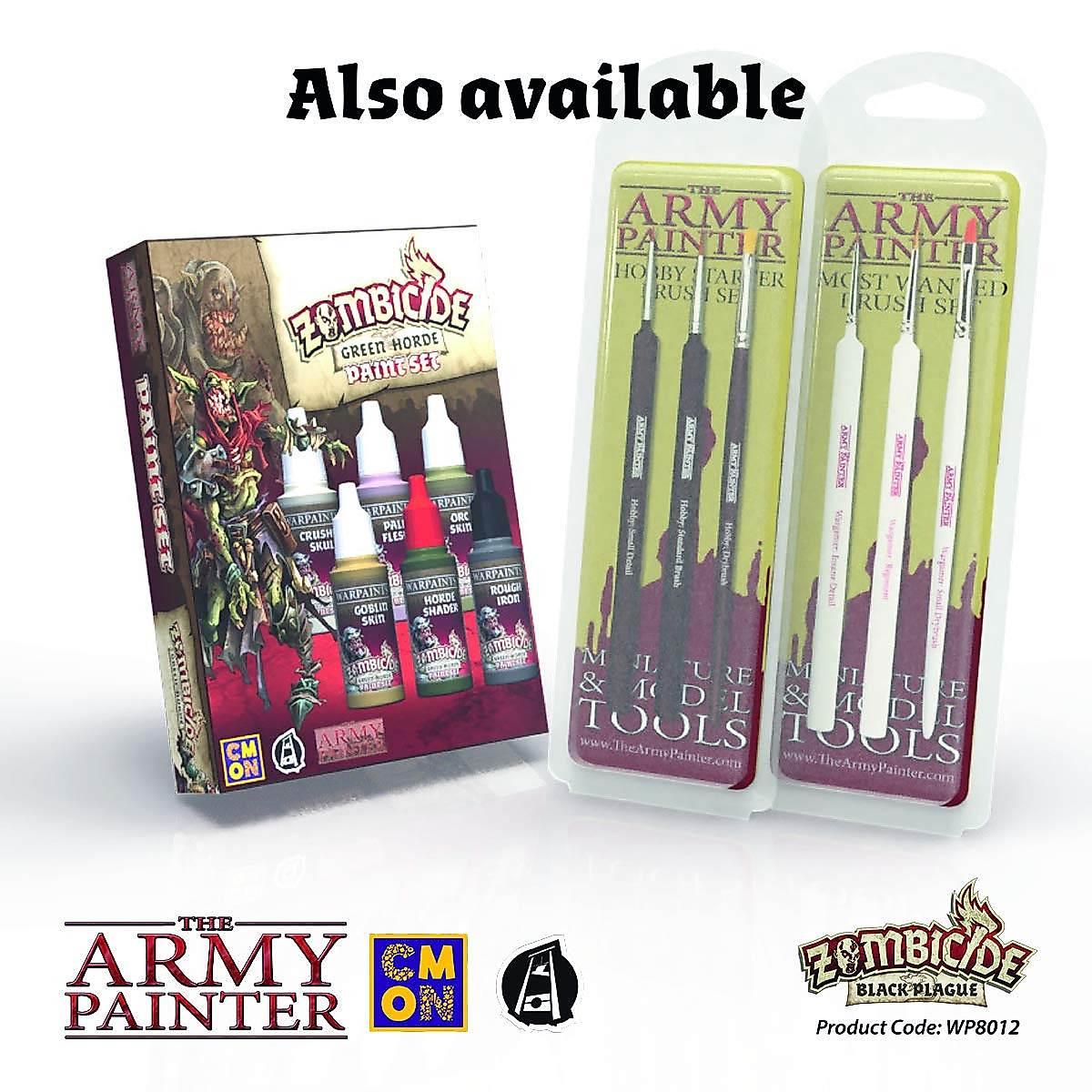 The Army Painter Zombicide Paint Set, 10 Dropper Bottles of Miniature Paint with Free Paintbrush, High-Pigment Zombicide Black Plague Paint Set for Miniatures - Warpaints Zombicide Black Plague Set