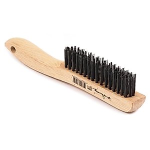 Forney 70505 Wire Scratch Brush, Carbon Steel with Wood Shoe Handle, 10-1/4-Inch-by-.014-Inch