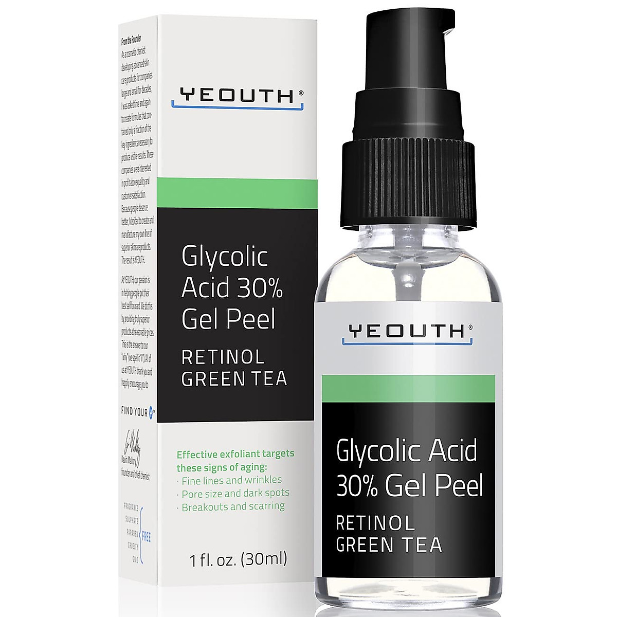 YEOUTH Glycolic Acid Peel for Face, At Home Exfoliator Aha 30% Glycolic Acid Face Peel with Retinol, Designed to Refresh & Smooth the Appearance of Skin 1oz