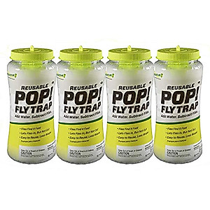 RESCUE! POP! Reusable Fly Trap with Fast-Acting Water-Soluble Attractant for Home & Agricultural Settings, Durable Recyclable Plastic (Pack of 4)
