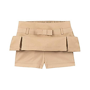 Nautica Girls' Toddler School Uniform Pleated Pull-On Scooter Skirt with Undershorts, Knit Waistband & Functional Pockets, Khaki/Bow, 3T