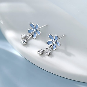 SLUYNZ 925 Sterling Silver Pretty Flowers Earrings Studs for Women Teen Girls Elegant CZ Flowers Studs Earrings (A-Silver)