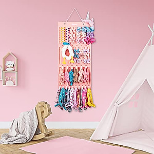 BABEYER Bows Holder Headbands Organizer for Baby Girls, Hair Bow Holder Organizer with Hooks for Baby Girls Room Decor, Pink
