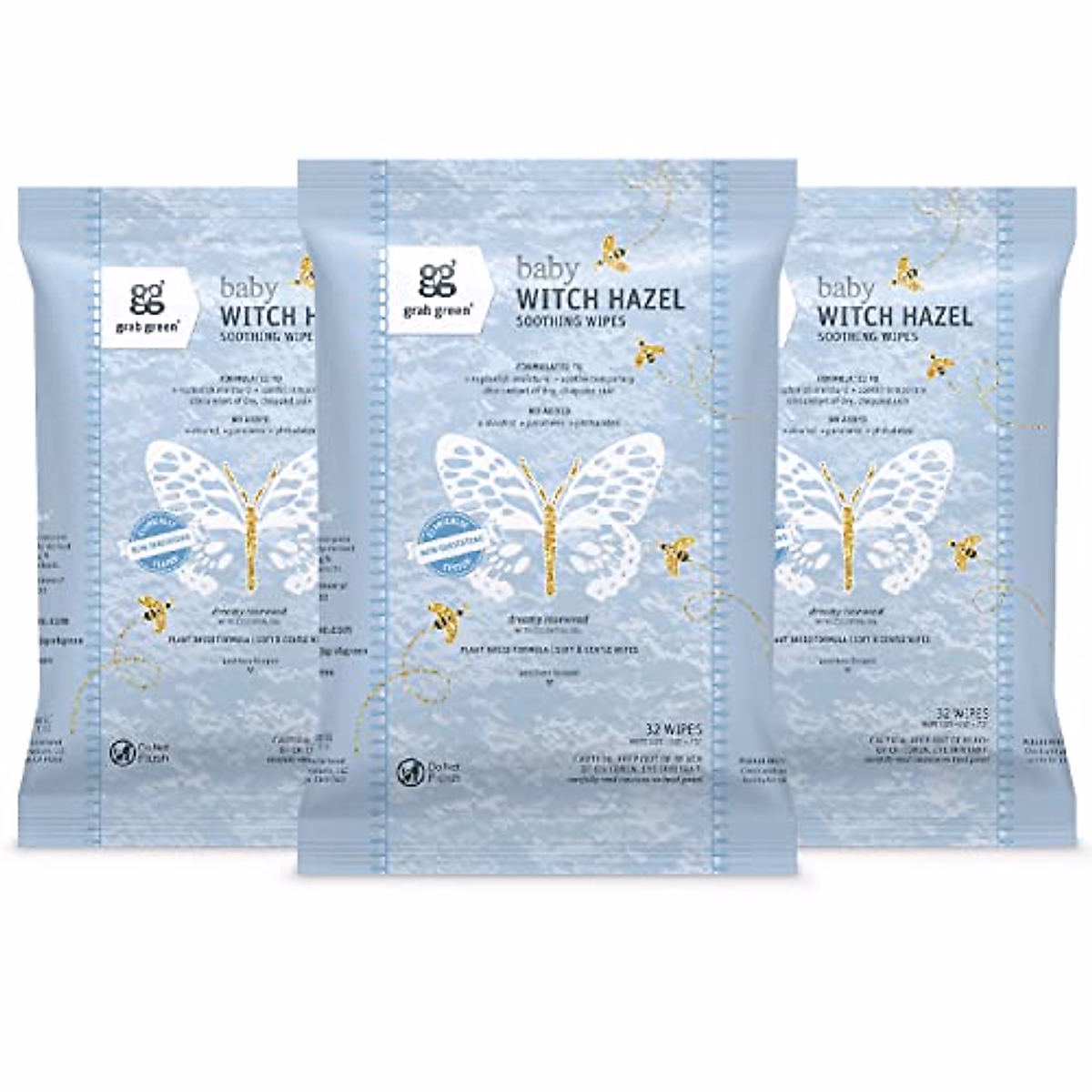 Grab Green Baby Witch Hazel Soothing Wipes, 96 Wipes, Dreamy Rosewood Scent, Plant and Mineral Based, Biodegradable, Soothe Common Skin Irritations Such as Diaper Rash, No Alcohol, Packaging May Vary