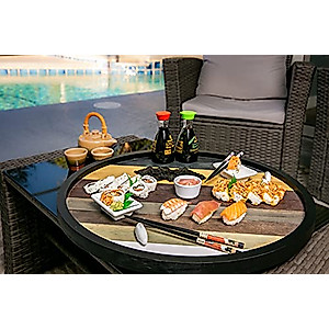 HOME BREEZES Extra Large Wooden Lazy Susan- Round Wood Ottoman Turntable Tray, Serve Tea, Coffee, or Breakfast in Bed, Classic Circle Wooden Tray for Tabletop, Decorative Serving Tray.