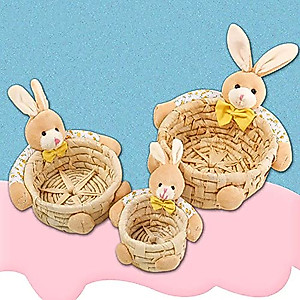 TikPick 3 Pcs Set Bunny Easter Basket Without Handle for Boy and Girl Gifts Box for Easter Eggs Stuffer Chocolate Nuts, Bunny Stuffed Animal Basket Candy Box for Home Decorations