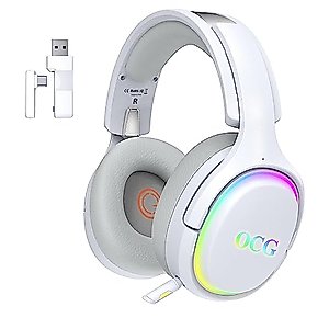 OCG Wireless Bluetooth Gaming Headphones for Playstation 4, PS5, PC, Nintendo Switch,3-in-1 Over Ear Noise Cancelling Gamer Headsets with Mic,2.4G & Type C Transmitter for Play Work Travel White…