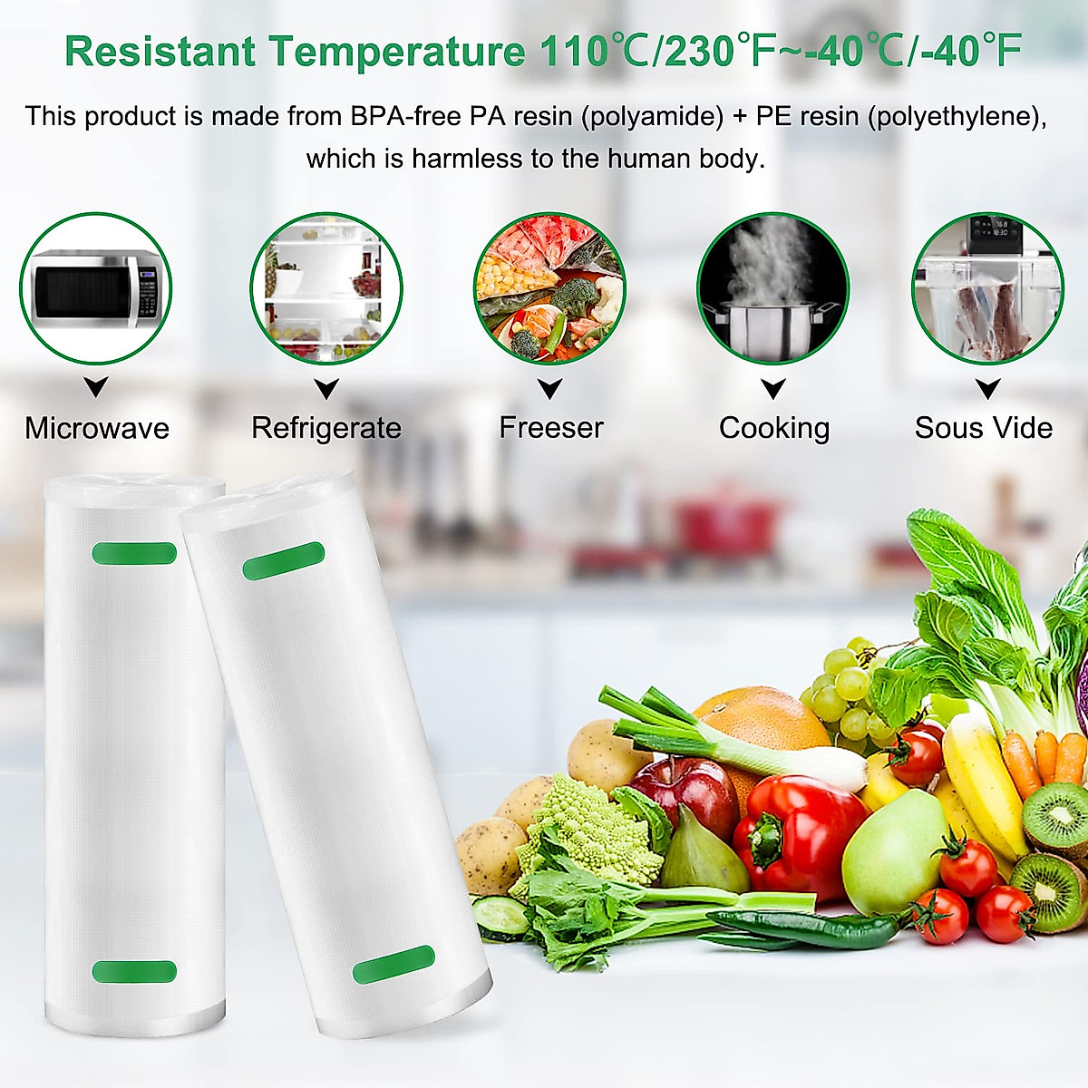 Gokilife Vacuum Sealer Bags - 2 Pack of 11" x 50' Food Saver bags, Commercial Grade Vacuum Seal Bags Rolls with BPA Free and Heavy Duty, Seal a Meal Bags Great for Vac Storage, Meal Prep or Sous Vide