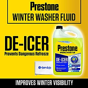 Prestone AS253 De-Icer Winter Windshield Washer Fluid, Freeze Protection up to -34°F, Power Cleans Winter Salt and Grime, Deices & Prevents Dangerous Refreeze, Streak Free & Glare Free, Safe for Rain Sensing Wipers, 1 Gallon Includes NOIS Tissue Pack
