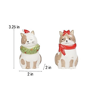 Christmas-Decorative Salt & Pepper Shakers Sets- Ceramic Cat Salt and Pepper Shakers Sets Novelty Christmas Fat Cat Design Easy to Refill & Dispense (Seasoning & Spice) 3.25H inch Newman House Studio
