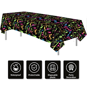 HIPVVILD Neon Party Supplies Tablecloth - Disposable Neon Glow Birthday Party Decorations Table Cover, Neon Glow Graffiti Theme Birthday Baby Shower Party Table Cloth - 4 Pack (54in x 108in)