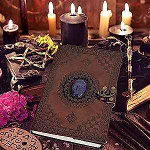 RUSTIC TOWN Leather Bound Journal for Men Women with Semi-Precious Stone & Buckle Closure - Book of Shadow Handmade Leather Travel Writing Notebook Diary Gift for Him Her
