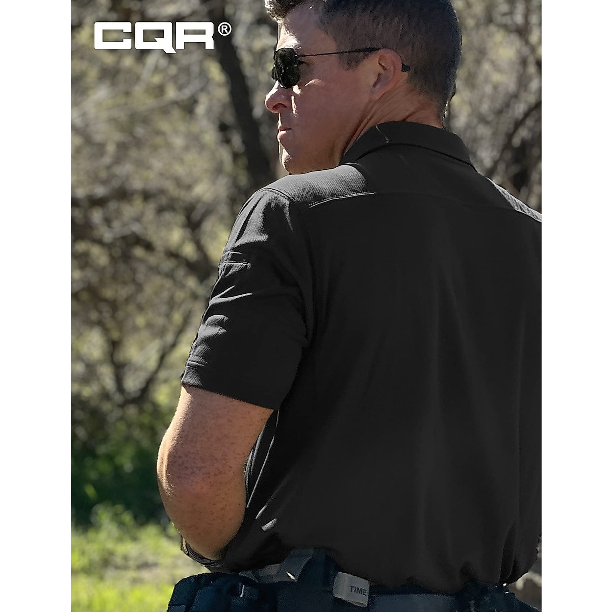 CQR Men's Polo Shirts, Tactical Short Sleeve Golf Performance Shirts, Lightweight Dry Fit UPF 50+ Pique, Frost Essential Black, Medium