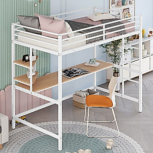 NicBex Small Bunk Bed Twin Loft Bed Loft Bed with Desk Bed with Desk and Storage Loft Bed Full Size Strong and Sturdy Suitable for Families with Many Children or Few Rooms, White