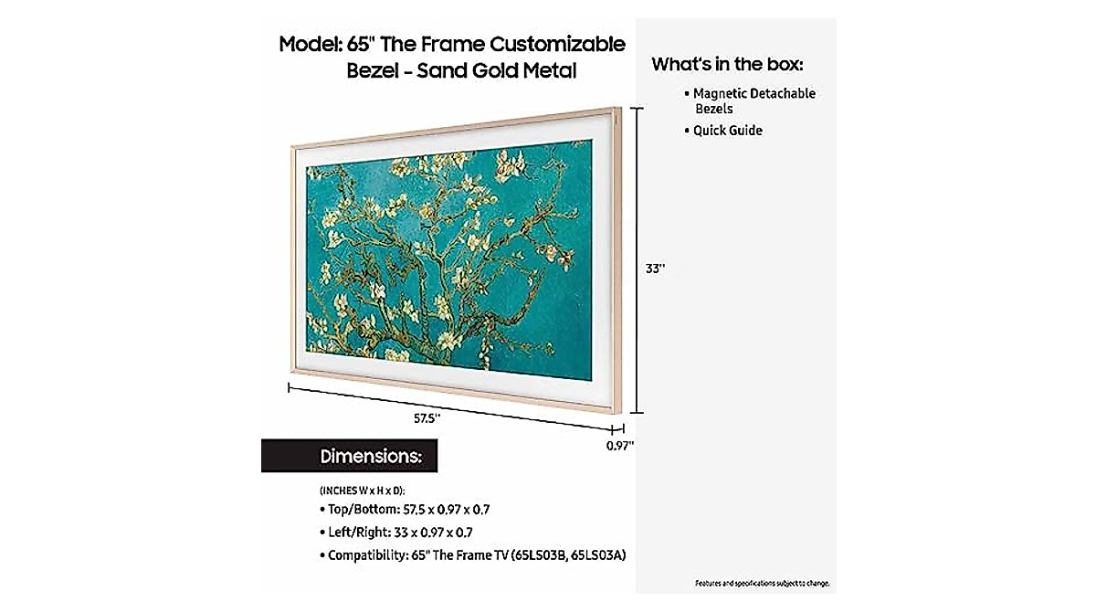 SAMSUNG 65” The Frame TV Customizable Bezel - Magnetic & Easy Install