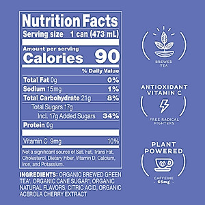 Steaz Organic Lightly Sweetened Iced Green Tea, Blueberry Pomegranate, 16 OZ (Pack of 12)