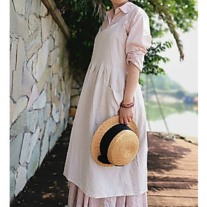 NEWGEM Cotton Linen Criss Cross Back Apron with Pockets for Women Japanese Korean Cute Style Smock Pinafore for Kitchen Cooking Baking Gardening Painting Beige