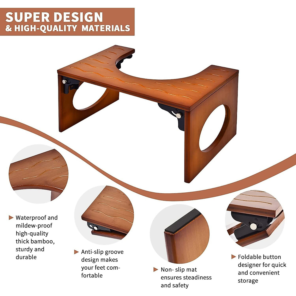 BQYPOWER Toilet Stool, Bamboo 8 Inch Toilet Potty Stool, Foldable Bathroom Poop Stool with Non-Slip Mat for Adults Children…