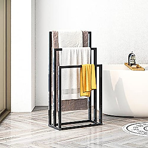 OMGO Metal Freestanding Towel Rack,3 Tiers Hand Towel Holder Organizer, Multipurpose Handtowel Drying Shelfs Stand for Bath & Blanket, Washcloths, Tub or Shower