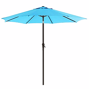 SONGMICS Patio Umbrella, 9 ft Outdoor Table Umbrella, 8 Ribs, UPF 50+, Tilt and Crank, Base Not Included, for Deck, Patio, Garden, Pool, Lake Blue UGPU09JU