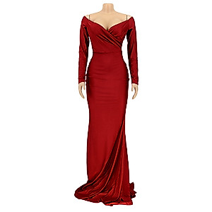 Vakkest Womens Sexy Long Sleeve Off Shoulder V Neck Wrap Side Split Bodycon Cocktail Party Maxi Dress