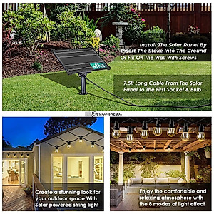 Stright 48FT Solar Powered String Light with Remote Control 8 Light Modes, Weatherproof Shatterproof LED Bulb 15 Sockets Outdoor Strand Patio Light for Fence Backyard