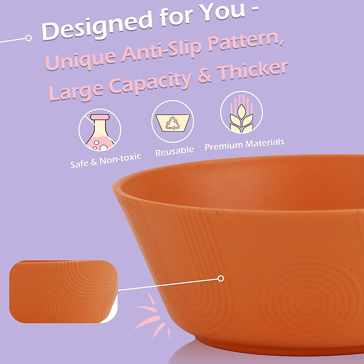 Homienly Wheat Straw Bowl Sets of 6-36oz Cereal Bowls with Textured Design,Microwave and Dishwasher Safe Bowls,Soup Bowl Sets Alternative for Plastic Bowls for Serving Soup,Salad - Multi