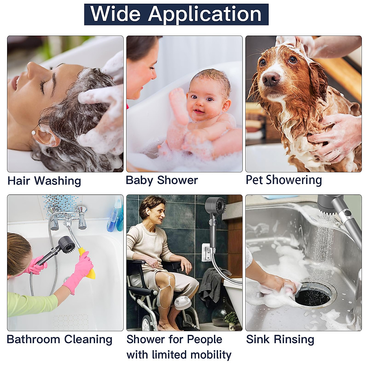 Sink Hose Sprayer Attachment for Faucet - Tub Faucet Sprayer Attachment with 6 Adapters for Hair Washing, Pet Dog Rinse, Baby Bath, ON/OFF Hose Extension for Laundryroom, Bathroom, Utility Sink