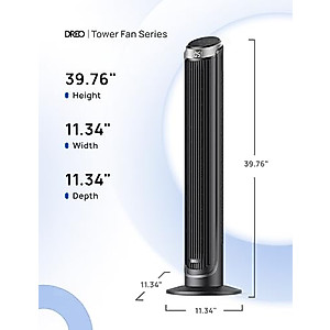 Dreo Smart Tower Fans for Bedroom, 90° Oscillating Fans for indoors, 5 Speeds 4 Modes Max 26ft/s, 12H Timer, LED with Touch, Remote Control, 40" Quiet Bladeless Standing Floor Fan, Work with Alexa