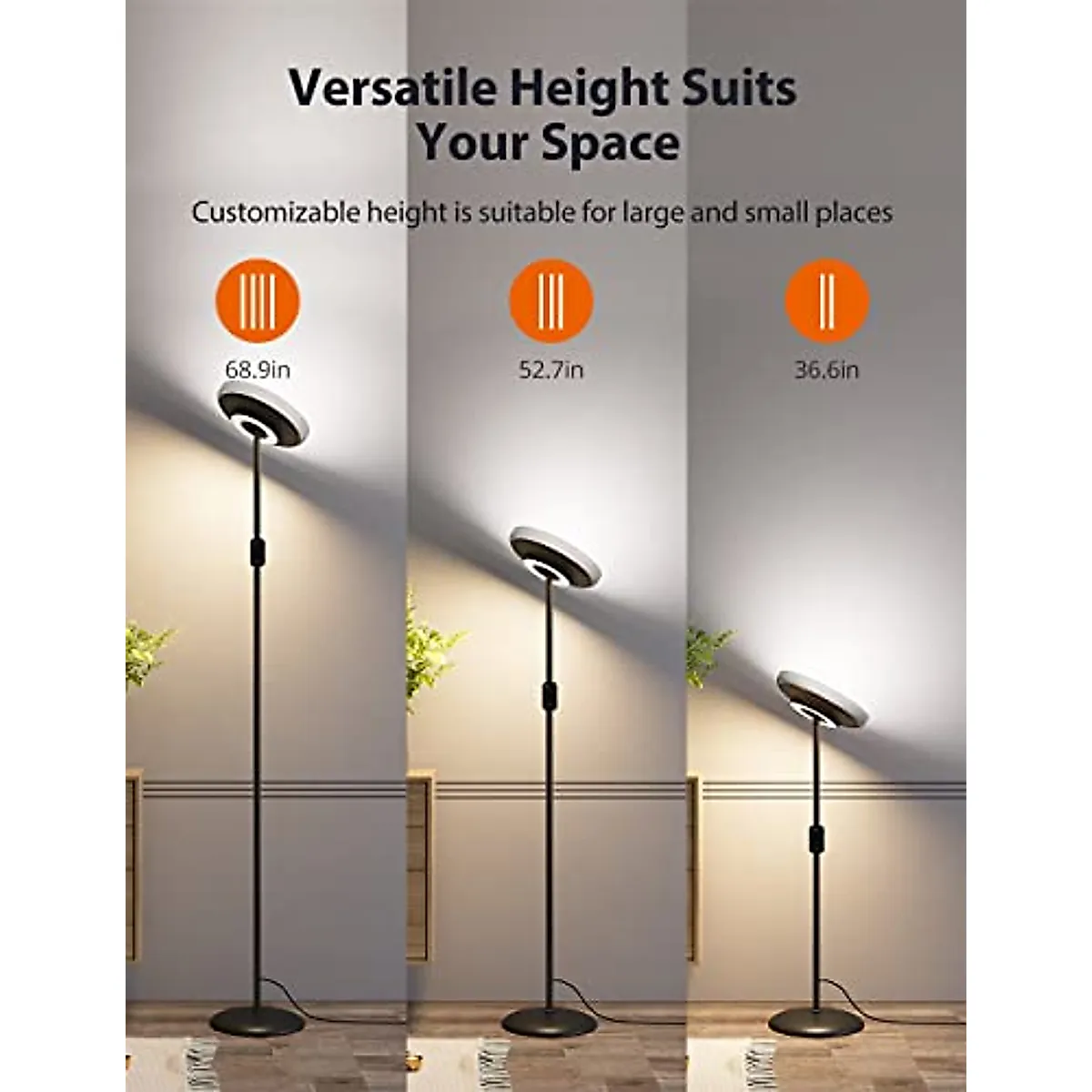 SYMPA LED Floor Lamp, Floor Lamps for Living Room, 30W Main Light and 15W Side Reading Lamp, 3000K-6000K Colors & Brightness Adjustable Standing Lamp with Touch Control Memory Function, 1H Timer