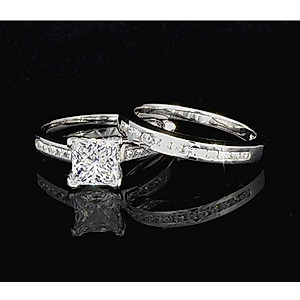 VenetiaDiamond.com REALISTIC TOP GRADE 1 CARAT CONTEMPORARY PRINCESS CUT RING SET 925 SILVER (7)